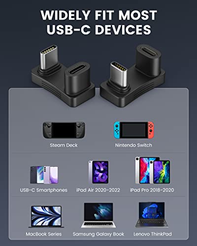 Moko 180 Degree U Shape USB-C Male to USB-C Female Adapter 2 Pack, With PD 100W/10 Gbps, USB-C 180 Extender for Steam Deck/Switch/Laptop/Tablet/Phone