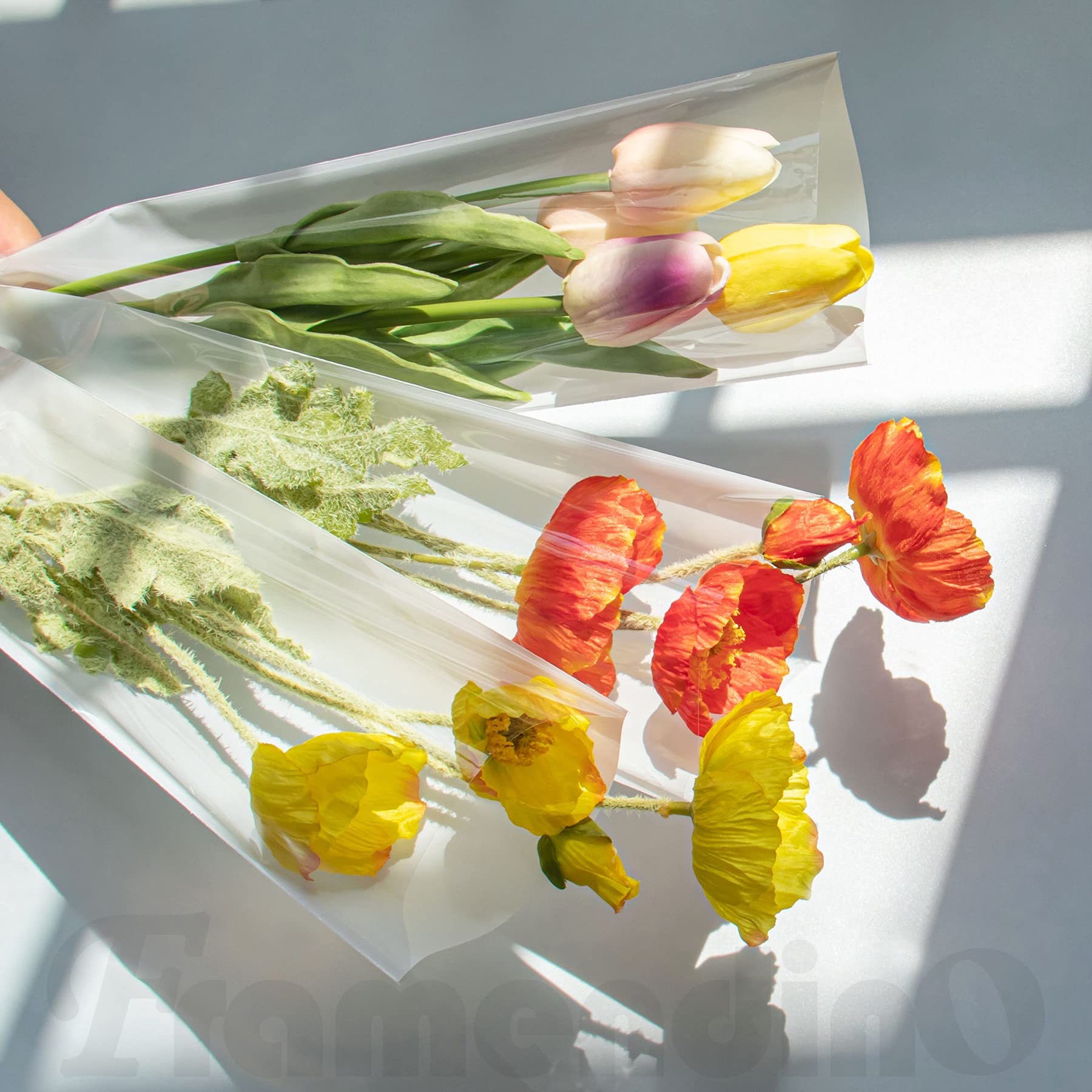 Framendino, 100 Pack Single Rose Clear Bags Flower Packaging Bag Floral Bouquet Wrapping Paper for Birthday Gift Valentines Day