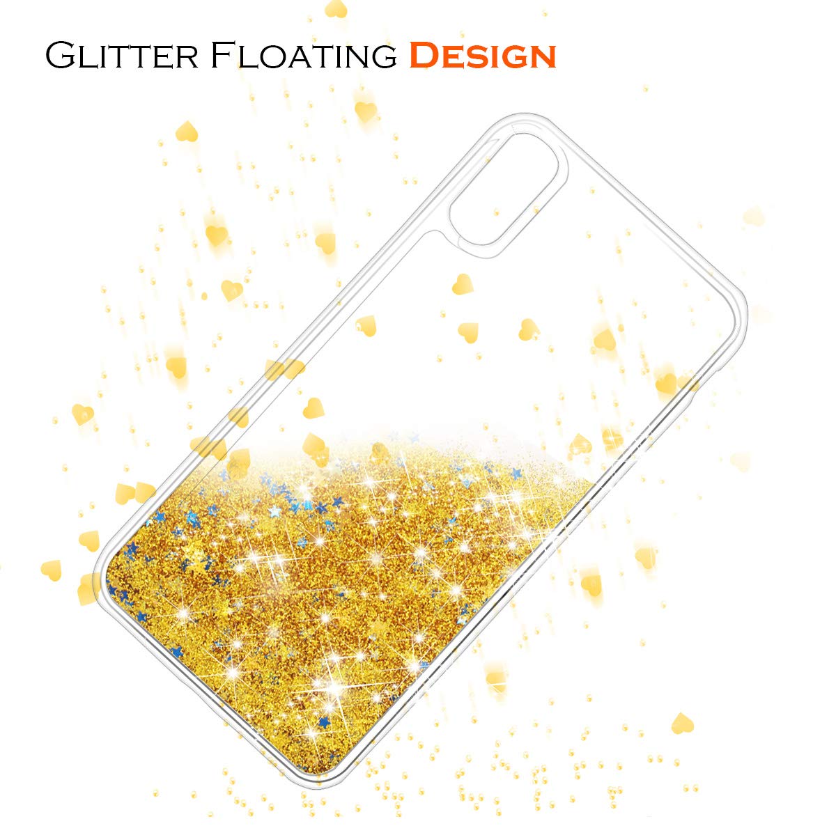 WORLDMOM for iPhone XR Case, Double Layer Design Bling Flowing Liquid Floating Sparkle Colorful Glitter Waterfall TPU Protective Phone Case for iPhone XR [6.1 Inch 2018], Yellow