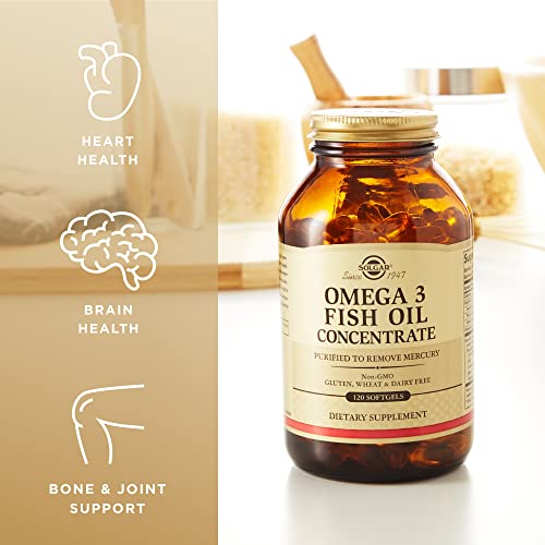 Solgar Omega-3 Fish Oil Concentrate - 120 Softgels - Support for Cardiovascular, Joint & Metabolic Health - Gluten Free, Non-GMO, Dairy Free - 60 Servings