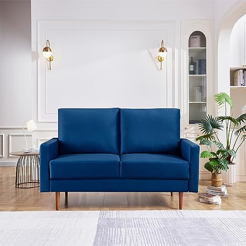 American Furniture Classics Blue 57 Inch Wide Upholstered Two Cushion Loveseat with Square Arms Velvet, 57" x 32" x 37"