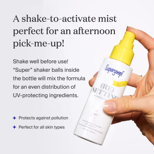 Supergoop! (Re)setting Refreshing Mist - 1 fl oz, Pack of 2 - SPF 40 PA+++ Facial Mist - Sets Makeup, Refreshes UV Protection & Helps Filter Pollution - Light, Natural Scent