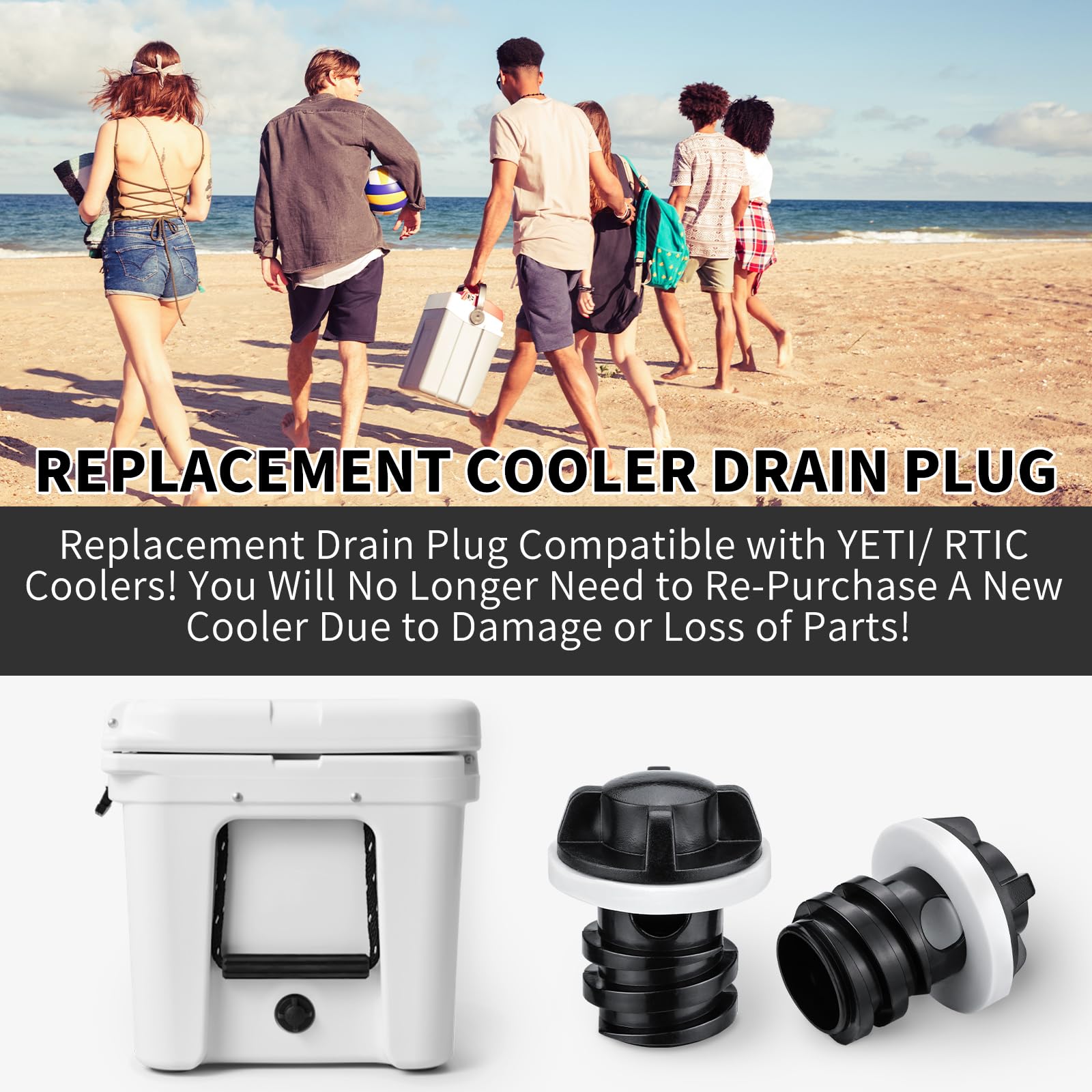 Cooler Plug for YETI, 2 Pack Cooler Drain Plug Compatible with YETI & RTIC Coolers Leak-Proof Plug Replacement for YETI Tundra Roadie Tank Coolers and RTIC Coolers
