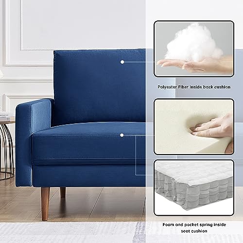 American Furniture Classics Blue 57 Inch Wide Upholstered Two Cushion Loveseat with Square Arms Velvet, 57" x 32" x 37"