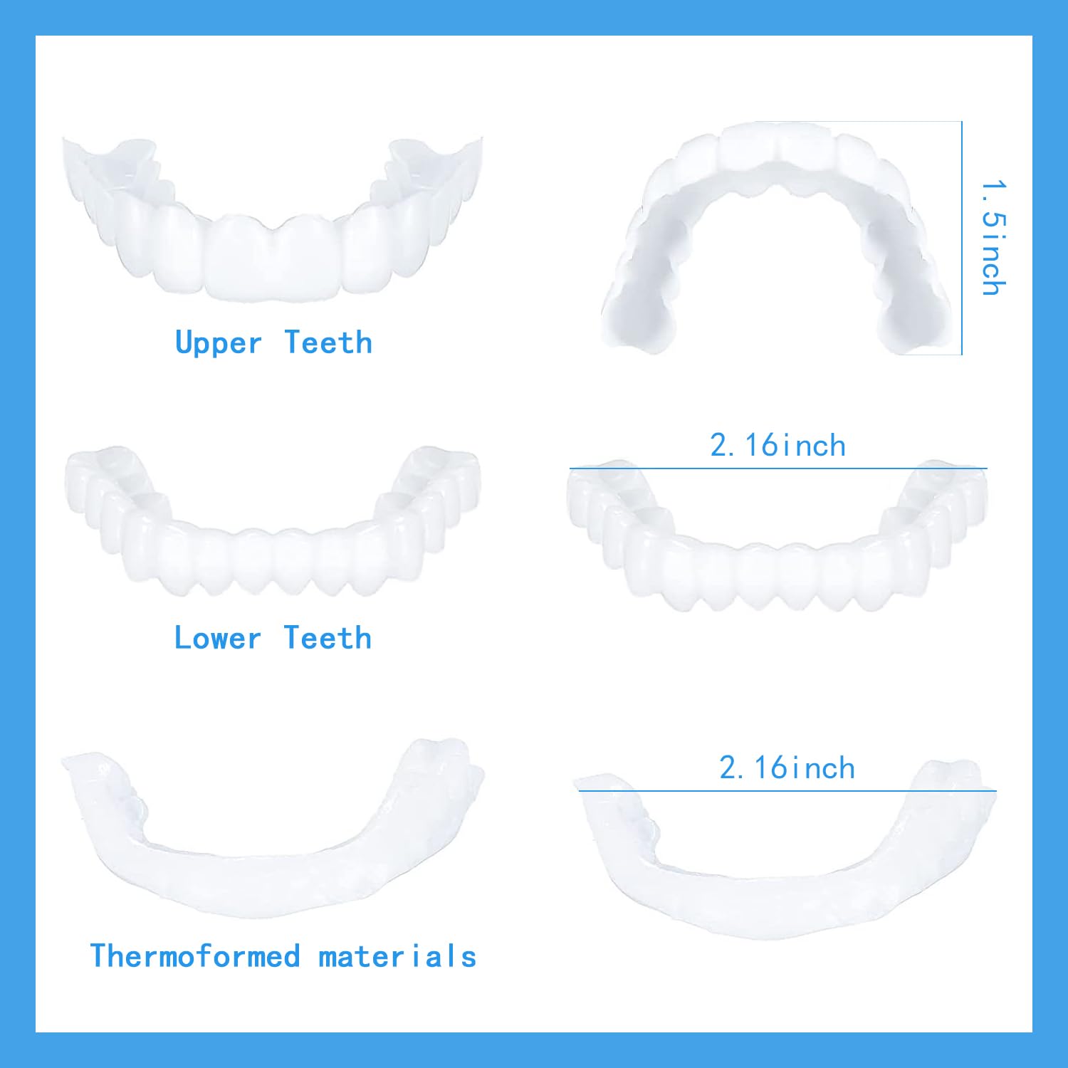 Renyqatt 2PCS Fake Teeth Adjustable Veneers Dentures Teeth for Women and Men Temporary Teeth Perfect Cover The Imperfect Teeth Nature and Comfortable (A)