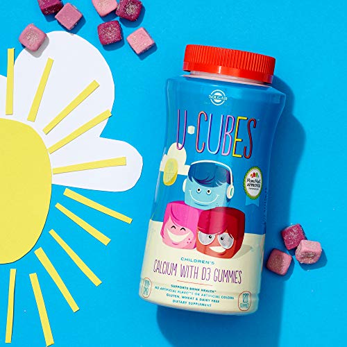 Solgar U-Cubes Children's Calcium with Vitamin D3, 120 Gummies - Strawberry Flavor - Supports Bone & Teeth Health - Non GMO Gluten Free, Dairy Free - 60 Servings