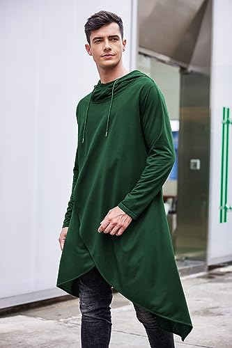 COOFANDY Mens Christmas Poncho Hooded Cape Cloak Asymmetric Hem Pullover Hoodie Green