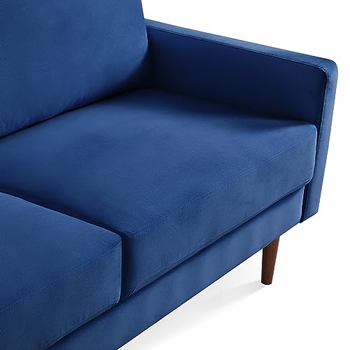American Furniture Classics Blue 57 Inch Wide Upholstered Two Cushion Loveseat with Square Arms Velvet, 57" x 32" x 37"