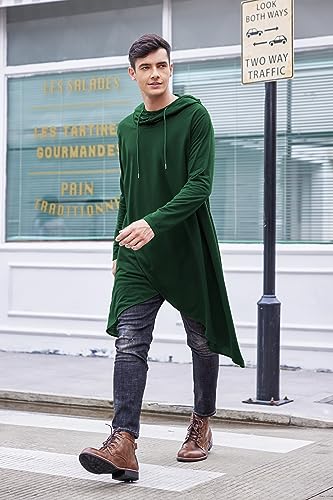 COOFANDY Mens Christmas Poncho Hooded Cape Cloak Asymmetric Hem Pullover Hoodie Green