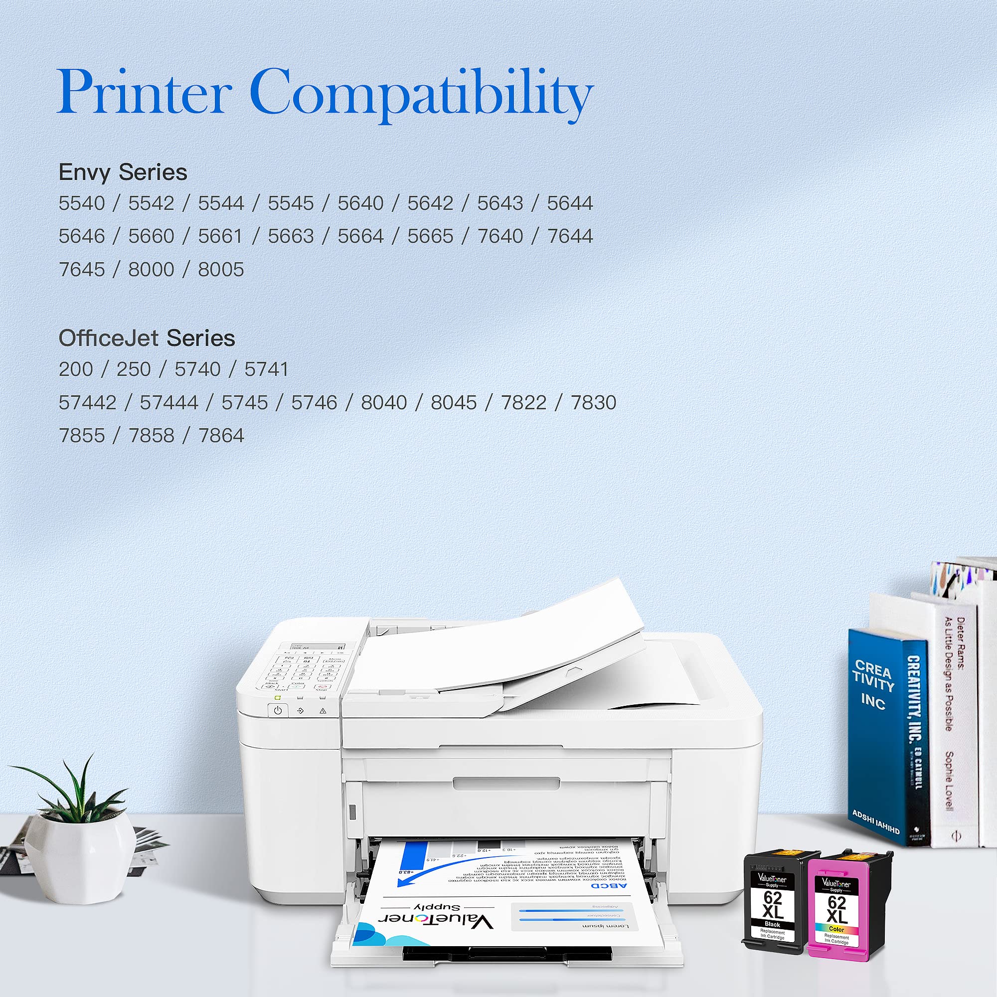 62XL Ink Cartridge Combo Pack Replacement for HP Ink 62 XL Cartridges Compatible with Envy 5540 5660 7640 OfficeJet Mobile 200 250 OfficeJet 5740 8040 Printers (2 Pack: 1 Black, 1 Tri-Color)