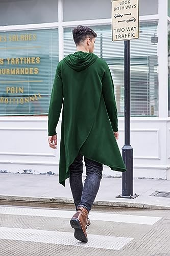 COOFANDY Mens Christmas Poncho Hooded Cape Cloak Asymmetric Hem Pullover Hoodie Green