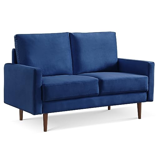 American Furniture Classics Blue 57 Inch Wide Upholstered Two Cushion Loveseat with Square Arms Velvet, 57" x 32" x 37"