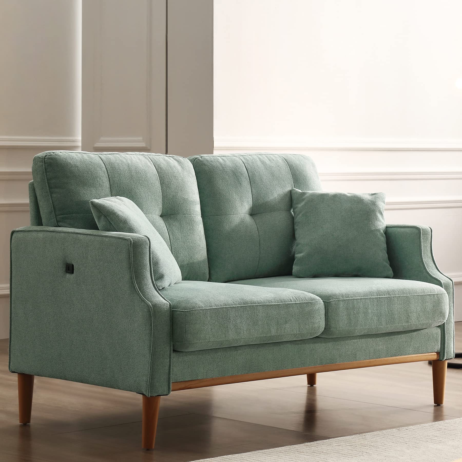 56.7" Loveseat Sofa Couch with 2 Pillows,2 Seat Couch with USB Port and Waterproof Fabric,2 Person Sofa with Thickness Cushion
