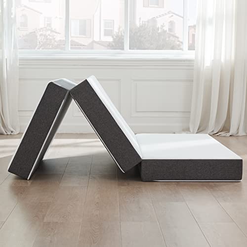 Molblly Folding Mattress, 4 inch Tri-Folding Memory Form Mattress, Portable Trifold Mattress Topper with Washable Cover, Non-Slip Bottom Camping Mattress Guest Bed, (Full Size) - 73"x52"x4"