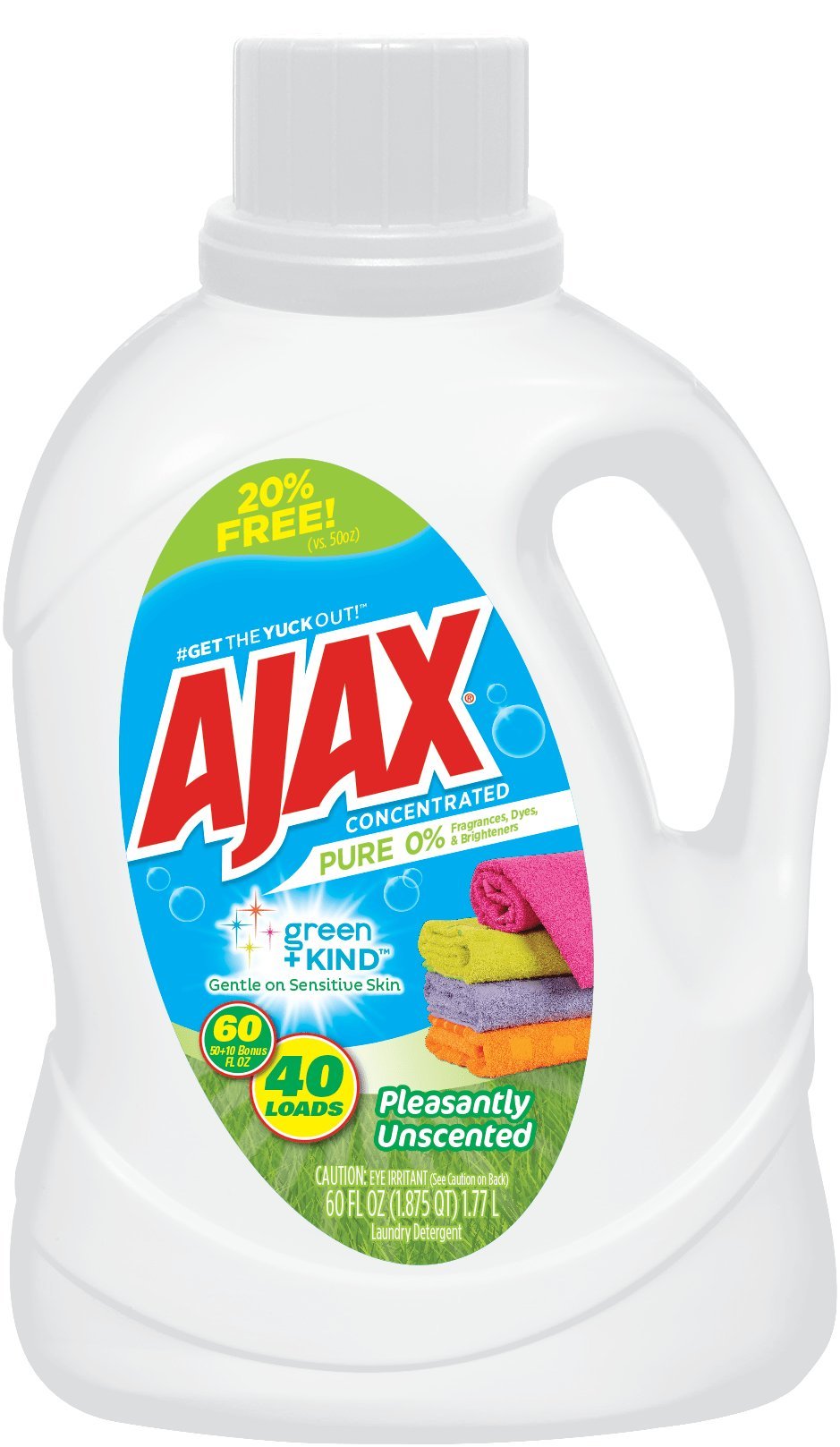 Pure Unscented Liquid Laundry Detergent by Ajax | for Sensitive Skin | Works in All Standard & HE Washing Machines | Concentrated Laundry Soap | Hot & Cold Water | Free of Dyes & Perfumes | 60 oz