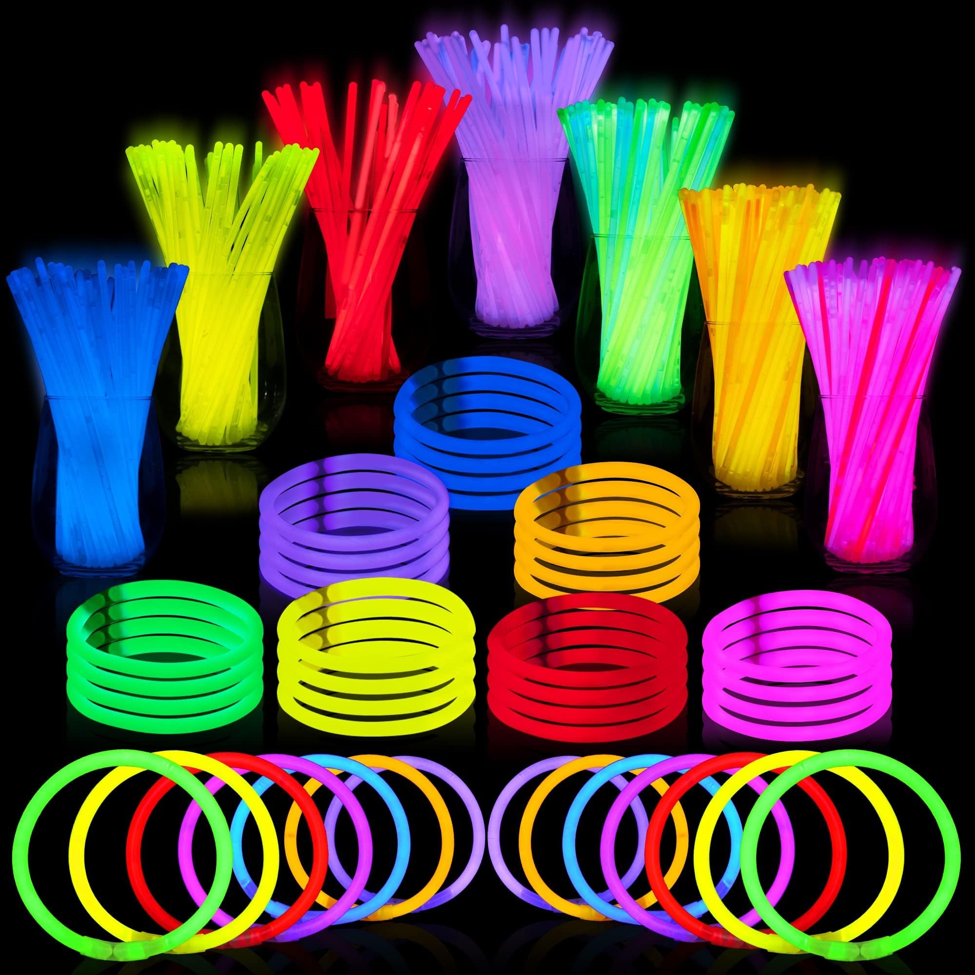 JOYIN 144 Pcs Glow Sticks Bulk 8" Glowsticks, Glow Stick Bracelets Necklaces, Glow in the Dark Neon Party Supplies, Easter, Christmas, Halloween Party Supplies Pack, Football Party Supplies