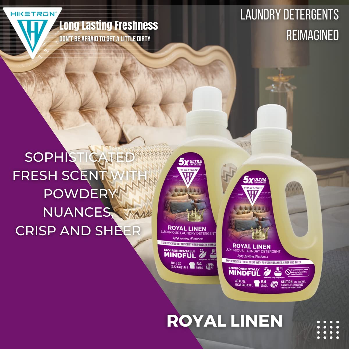 Hiketron Royal Linen Liquid Laundry Detergent, 5x Ultra Concentrated, Tough Stains Remover, Long Lasting Scent (40 Fl Oz, Pack of 1)