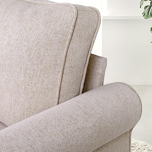 Finnhomy 55'' Fabric Loveseat with Square Armrest Mid-Century Modern Small Sofa Couch Upholstered Love Seat for Living Room, Bedroom, Apartment Small Spaces (Off White)