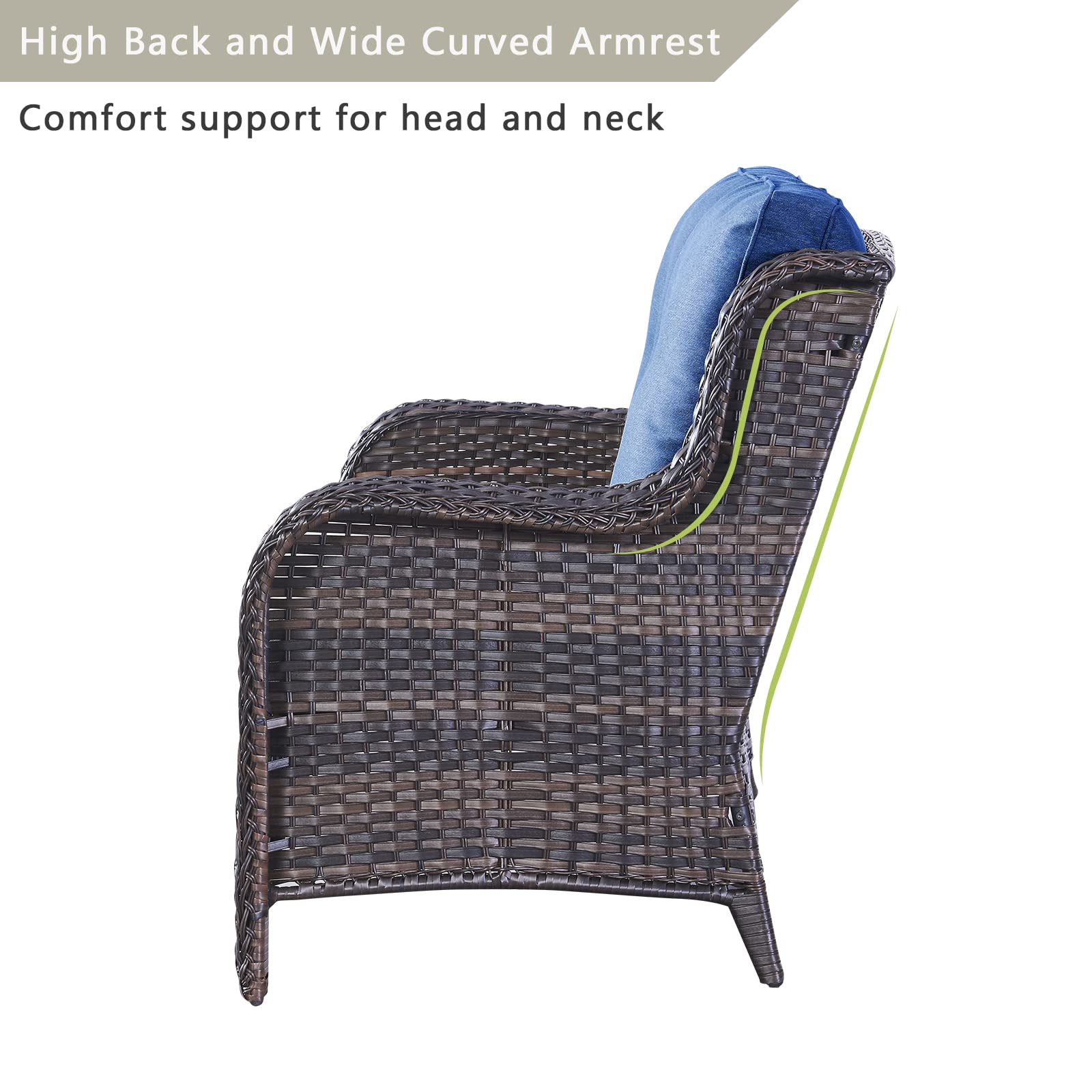 Patio Loveseat Wicker Outdoor Couch - 2-Seater Rattan Patio Sofa with Deep Seating and Comfortable Cushions for Outside Porch Deck Poolside Balcony(Brown Wicker/Blue Cushion)