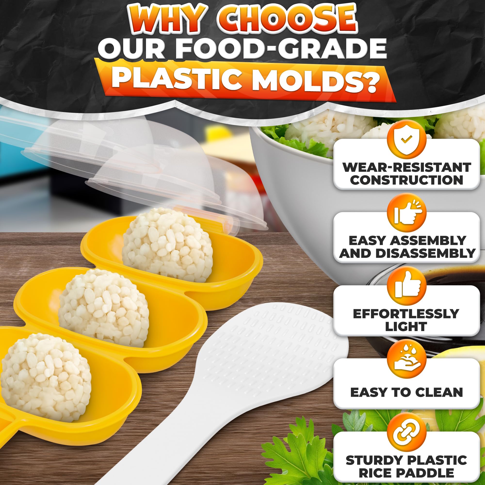 Rice Ball Mold with Spatula - DIY Sticky Rice Molds Large Ball Mold Kitchen Tool Rice Ball Maker Shake with Mini Rice Scoop - Rice Roll Shaker Ball Maker Rice Ball Maker Shake for Kids