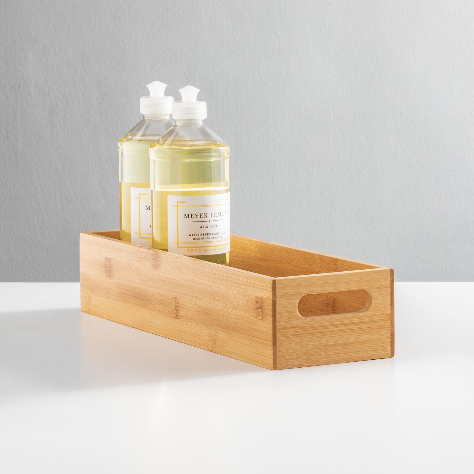 mDesign Bamboo Kitchen Cabinet & Fridge Drawer Organizer Tray with Handle - Storage Bin for Cutlery, Serving Spoons, Cooking Utensils, Gadgets - Natural Wood Finish