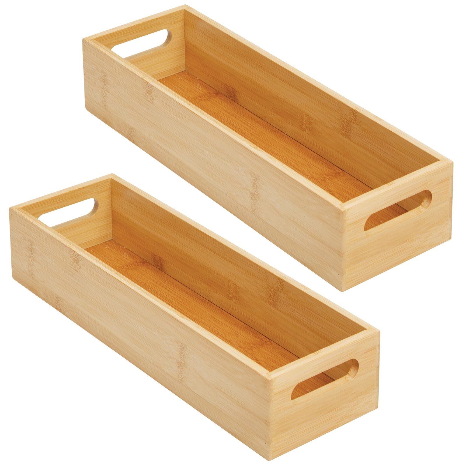 mDesign Bamboo Kitchen Cabinet & Fridge Drawer Organizer Tray with Handle - Storage Bin for Cutlery, Serving Spoons, Cooking Utensils, Gadgets - Natural Wood Finish