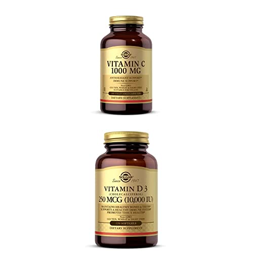 Solgar Vitamin C 1000 mg, 100 Vegetable Capsules - Antioxidant & Immune Support - Overall Health + Solgar Vitamin D3 (Cholecalciferol) 250 MCG (10,000 IU), 120 Softgels - Immune System Support