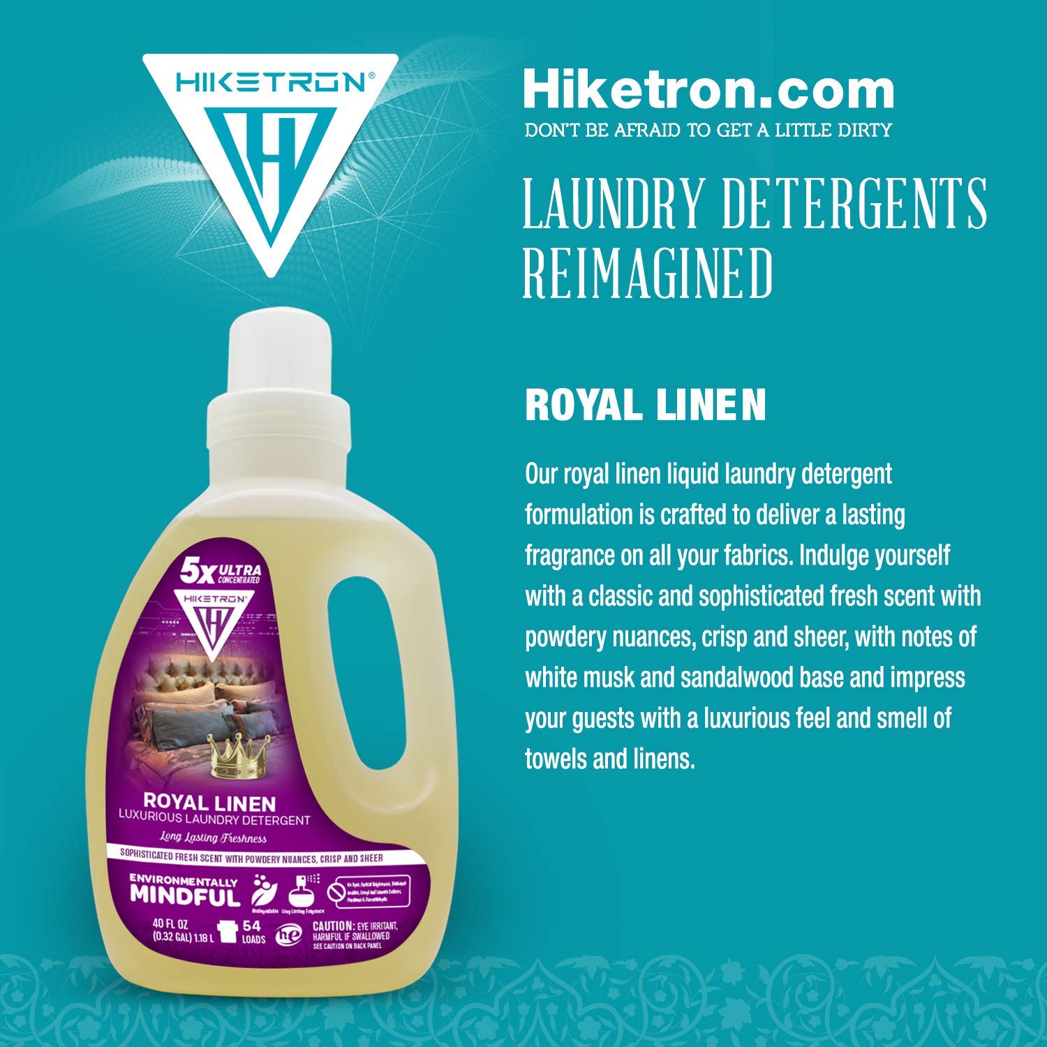 Hiketron Royal Linen Liquid Laundry Detergent, 5x Ultra Concentrated, Tough Stains Remover, Long Lasting Scent (40 Fl Oz, Pack of 1)