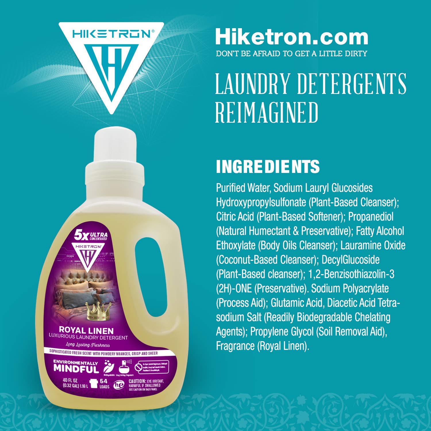 Hiketron Royal Linen Liquid Laundry Detergent, 5x Ultra Concentrated, Tough Stains Remover, Long Lasting Scent (40 Fl Oz, Pack of 1)