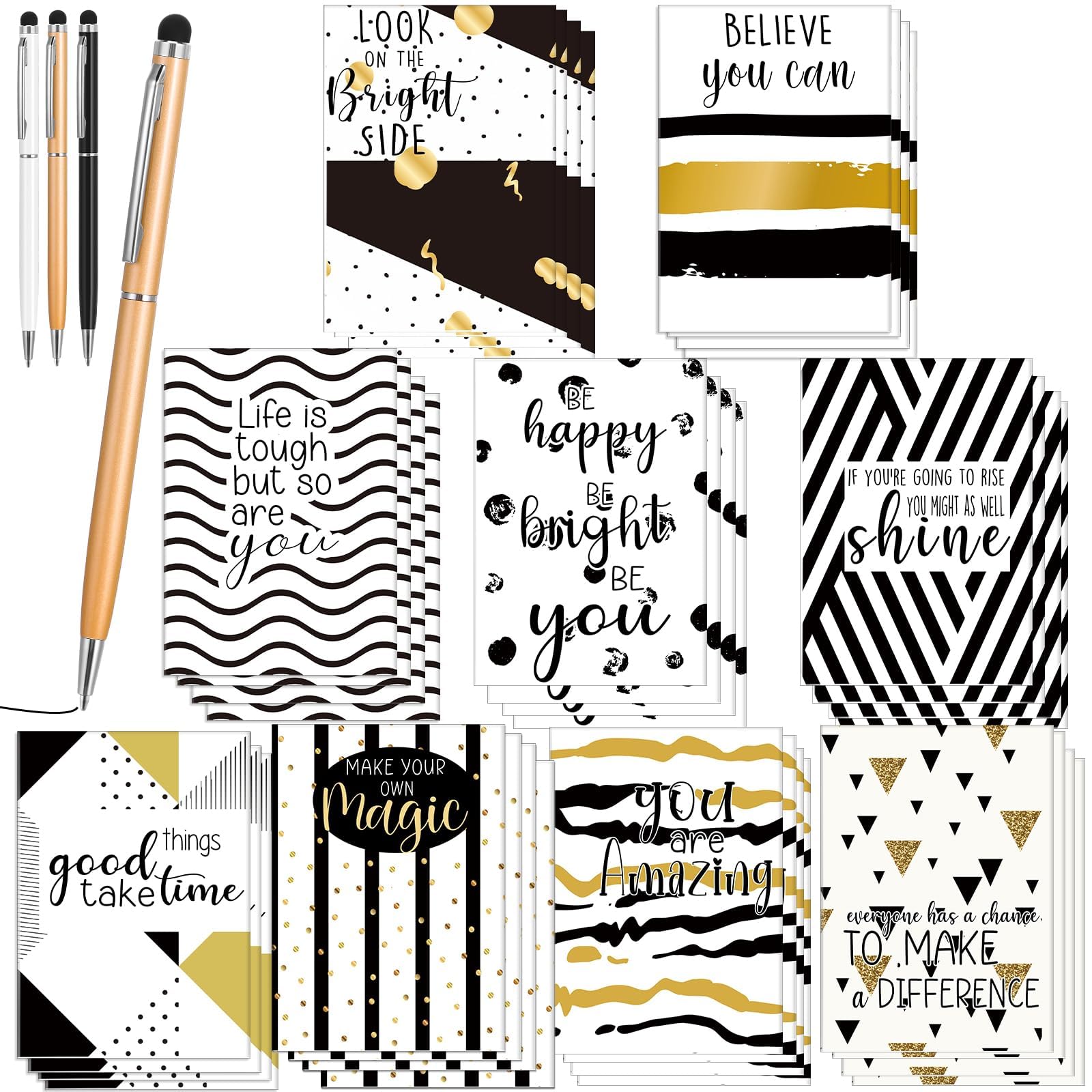 Qilery 36 Sets Inspirational Gifts Bulk Christmas Employee Gold Appreciation Journal Notebooks with Motivational Ballpoint Pens Affirmation Notebooks for Teens Teacher Party Favor