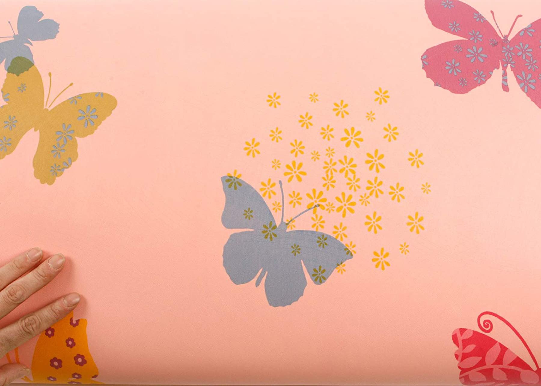 ROSEROSA Peel and Stick PVC Butterfly Self-Adhesive Wallpaper Covering Countertop Backsplash Pink (GP9152-1 : 2.00 Feet X 6.56 Feet)