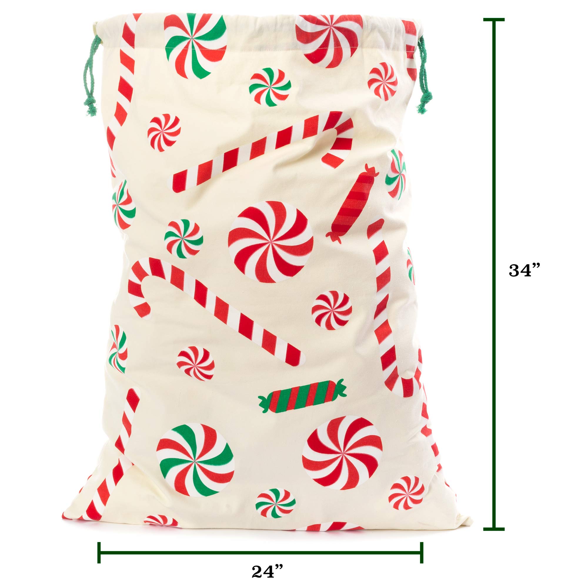 Pudgy Pedro's Party Supplies - Christmas Canvas Gift Bags - Red Peppermint Candy Green Argyle - XX-Large Fabric 16.5" x 13.5" Present Stocking - 2 ct