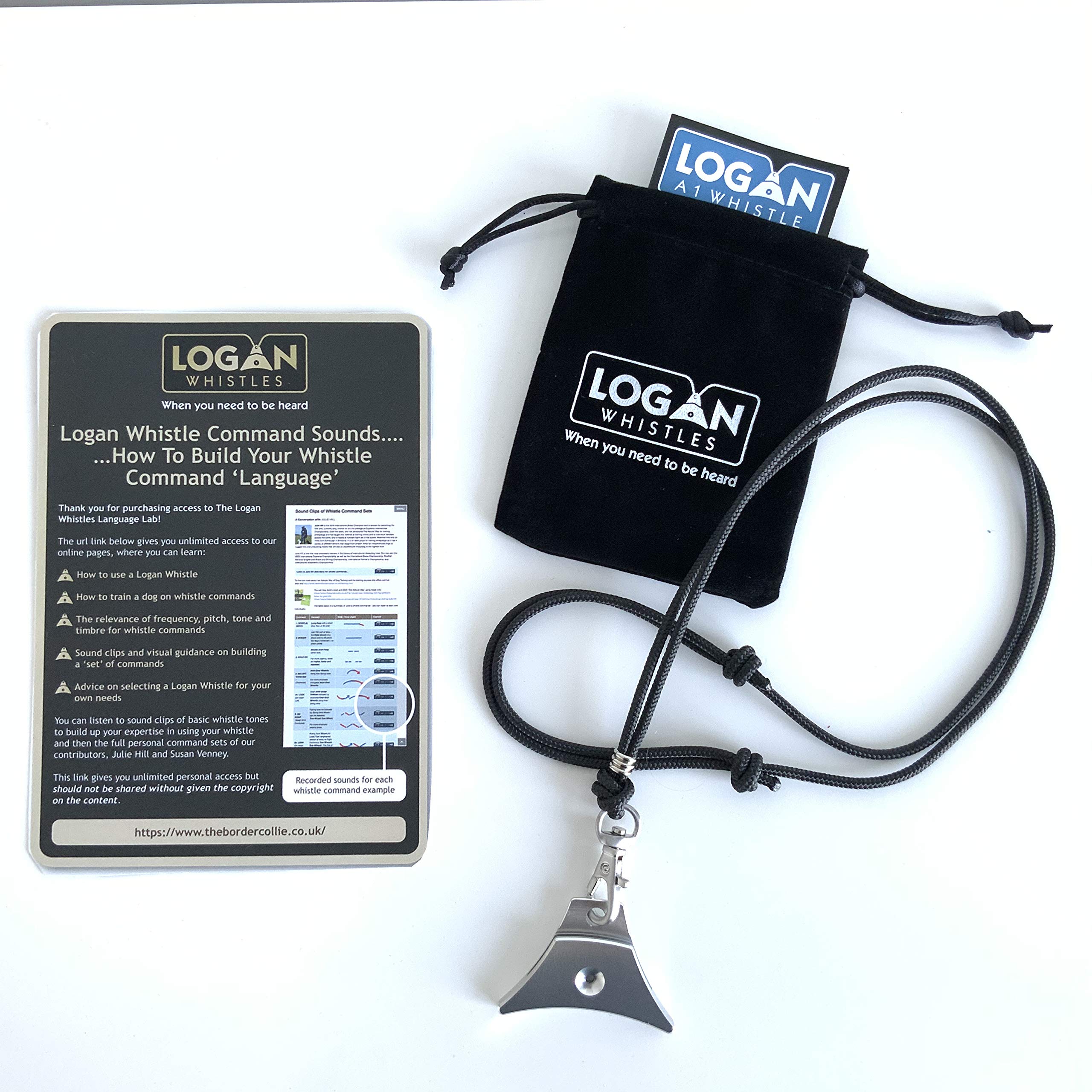 Logan Whistle Starter Pack - A1 sheep dog Whistle, lanyard and whistle command sound guide