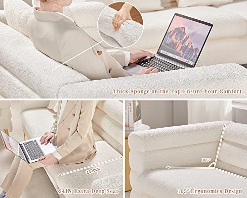 AMERLIFE Sofa, 2 Piece Sofa Set, Loveseat Set- Oversize Sofa Couch, Comfy Sofa for Living Room- Bouclé Deep Seat Sofa, White Sofa