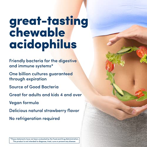 American Health Daily Chewable Tablet Acidophilus, 1 Billion Live Cultures, Beneficial Bacteria for The Digestive & Immune Systems, Strawberry, 60 Count