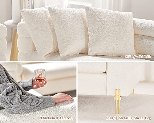 AMERLIFE Sofa, 2 Piece Sofa Set, Loveseat Set- Oversize Sofa Couch, Comfy Sofa for Living Room- Bouclé Deep Seat Sofa, White Sofa