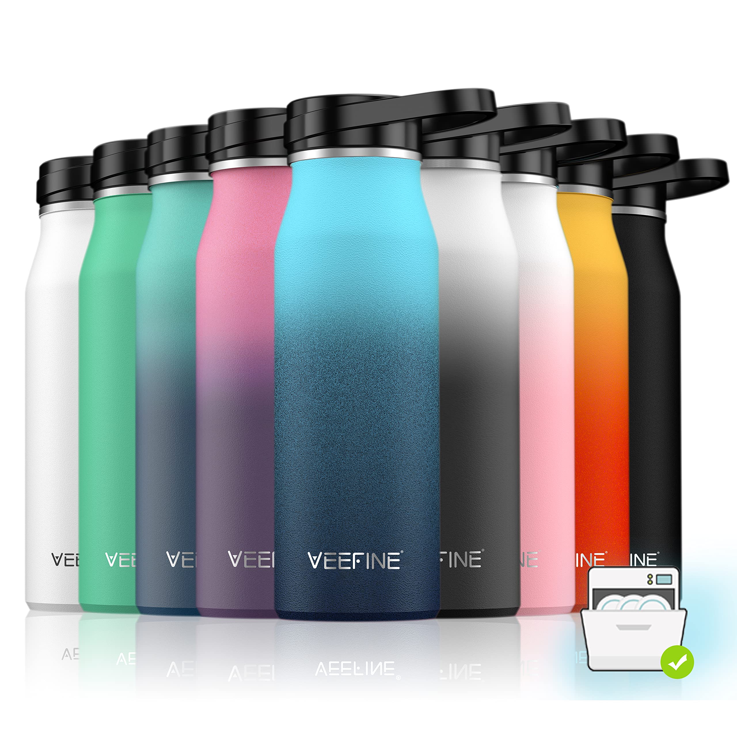 VEEFINE Insulated Water Bottle Dishwasher Safe Metal Water Bottle BPA-Free Stainless Steel Water Bottles 20/32/40oz Reusable Thermos for Hiking Camping and School