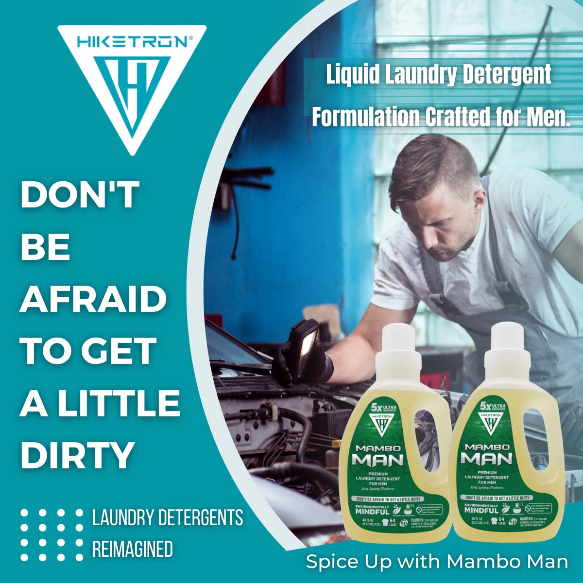 Hiketron Mambo Man Laundry Liquid Detergent, 5x Ultra Concentrated, Tough Stains Remover, Long Lasting Masculine Scent (40 Fl Oz, Pack of 1)