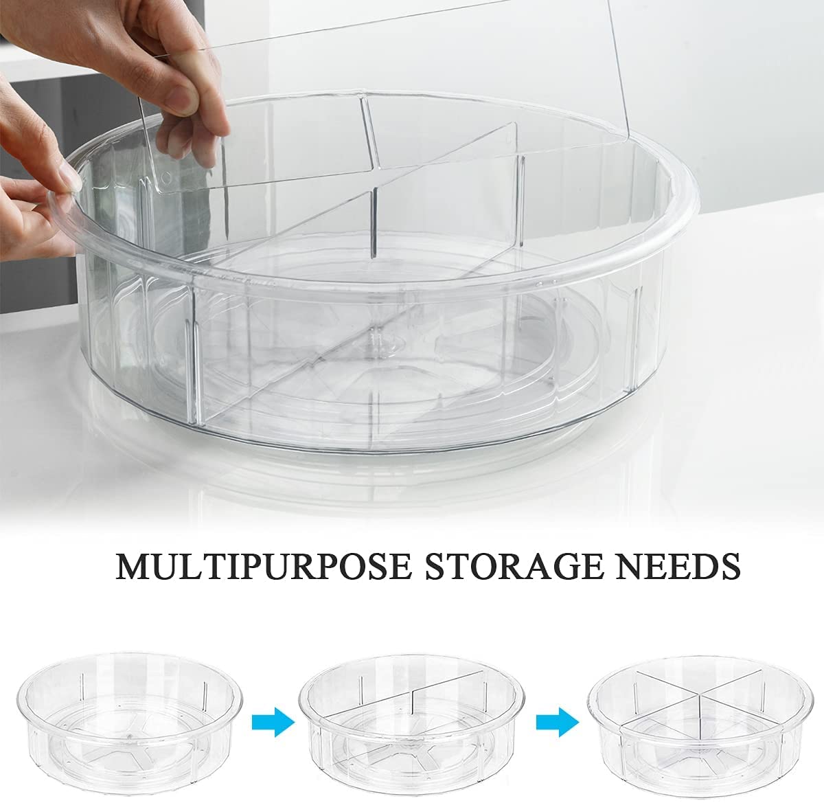 Greenco Lazy Susan Turntable, 12" Round Plastic Clear Storage Organizer with Dividers for Kitchen, Spice Rack, Cabinet, Pantry, Fridge, Freezer, Countertop