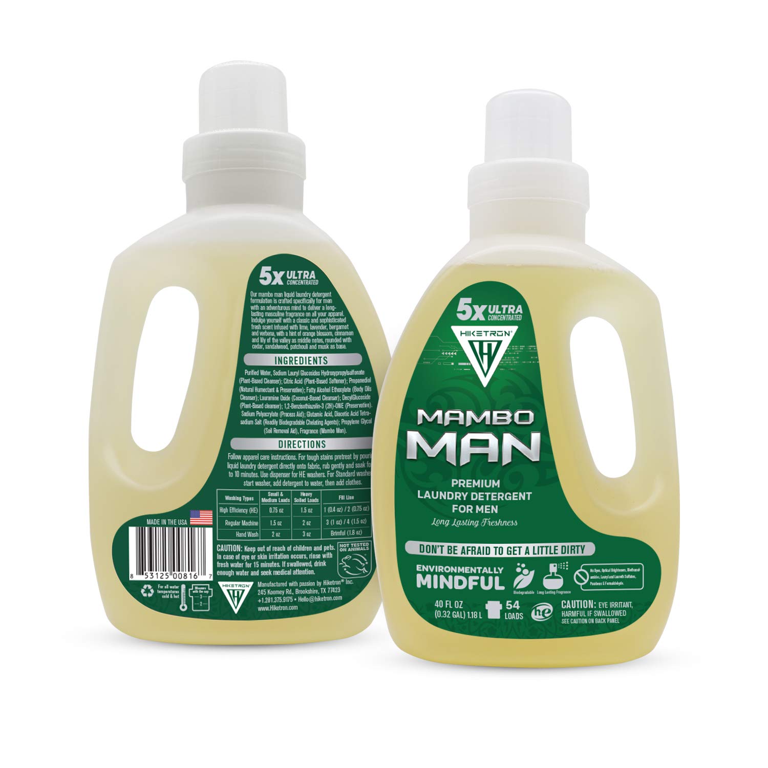 Hiketron Mambo Man Laundry Liquid Detergent, 5x Ultra Concentrated, Tough Stains Remover, Long Lasting Masculine Scent (40 Fl Oz, Pack of 1)