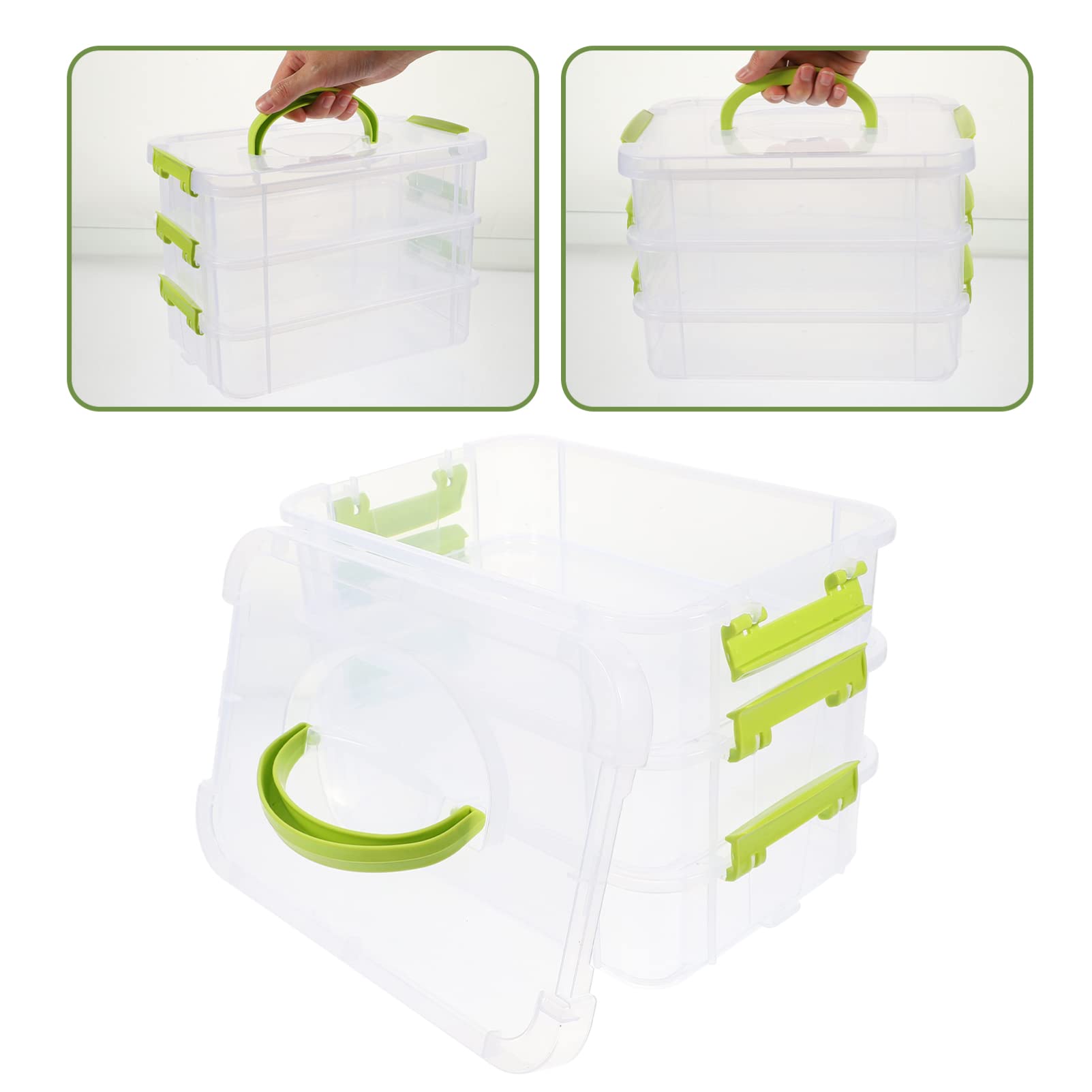 Zerodeko 3-Tiers Stack Carry Storage Box Transparent Stackable Storage Bin Craft Storage Containers Organizer with Handle Lid for Sewing Art Craft Jewelry Beauty Supplies