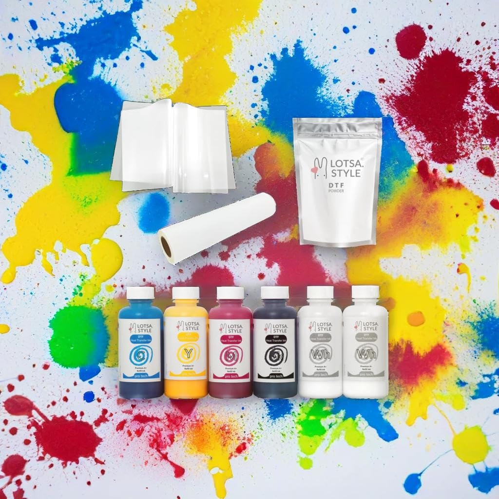 LOTSA. STYLE Premium DTF Ink Refill for Inkjet Printers Heat Transfer Film Printing (120ml x 6, CMYK Wh)