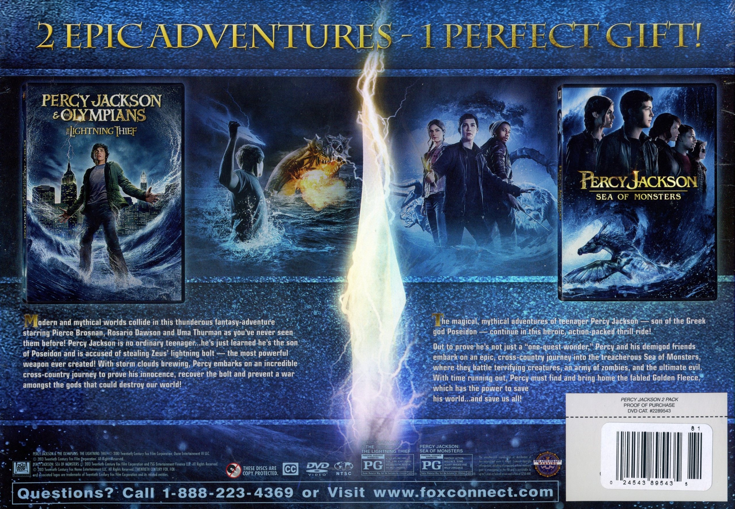 PERCY JACKSON Naughty VS. Nice 2-pack DVD Set (Both DVD Movies Togther - Lightning Thief and Sea of Monster) Logan Lerman