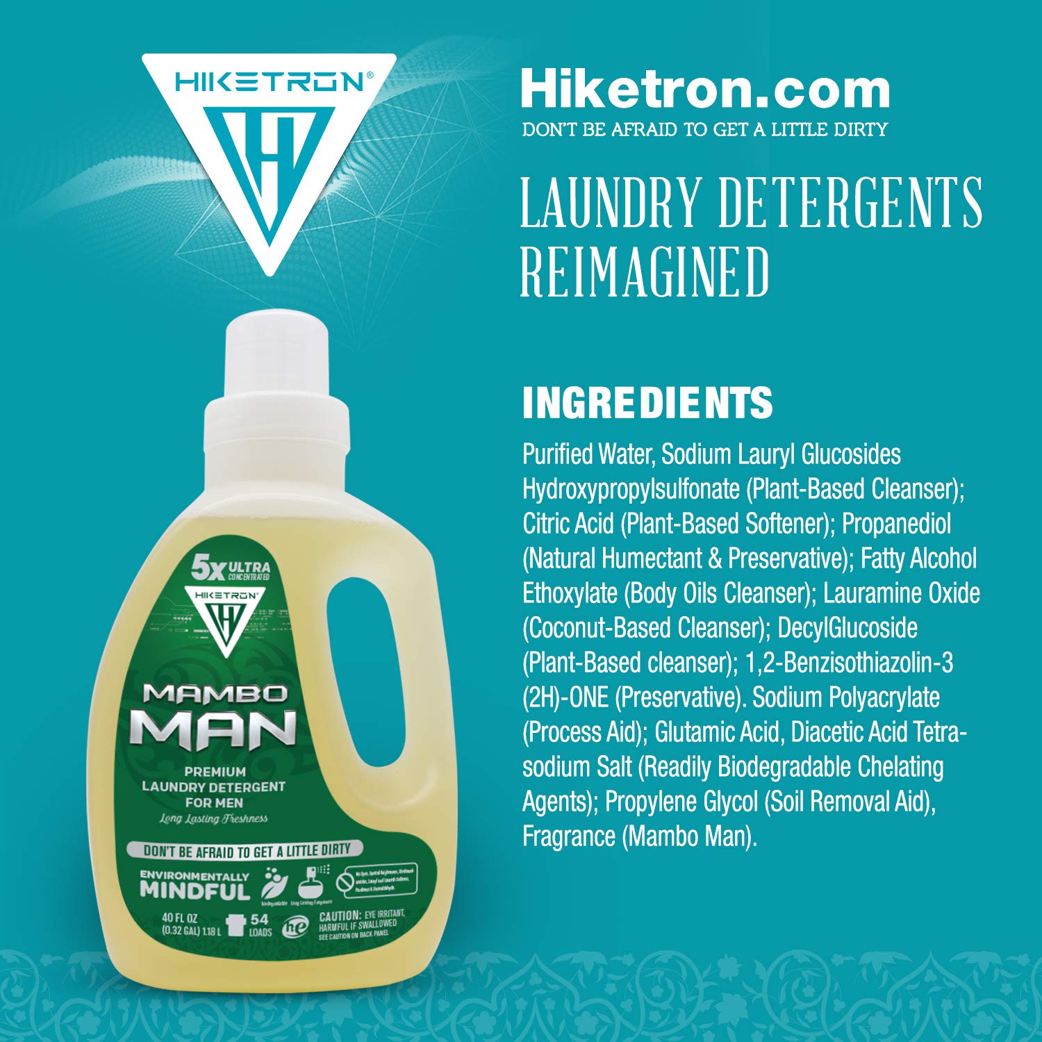 Hiketron Mambo Man Laundry Liquid Detergent, 5x Ultra Concentrated, Tough Stains Remover, Long Lasting Masculine Scent (40 Fl Oz, Pack of 1)
