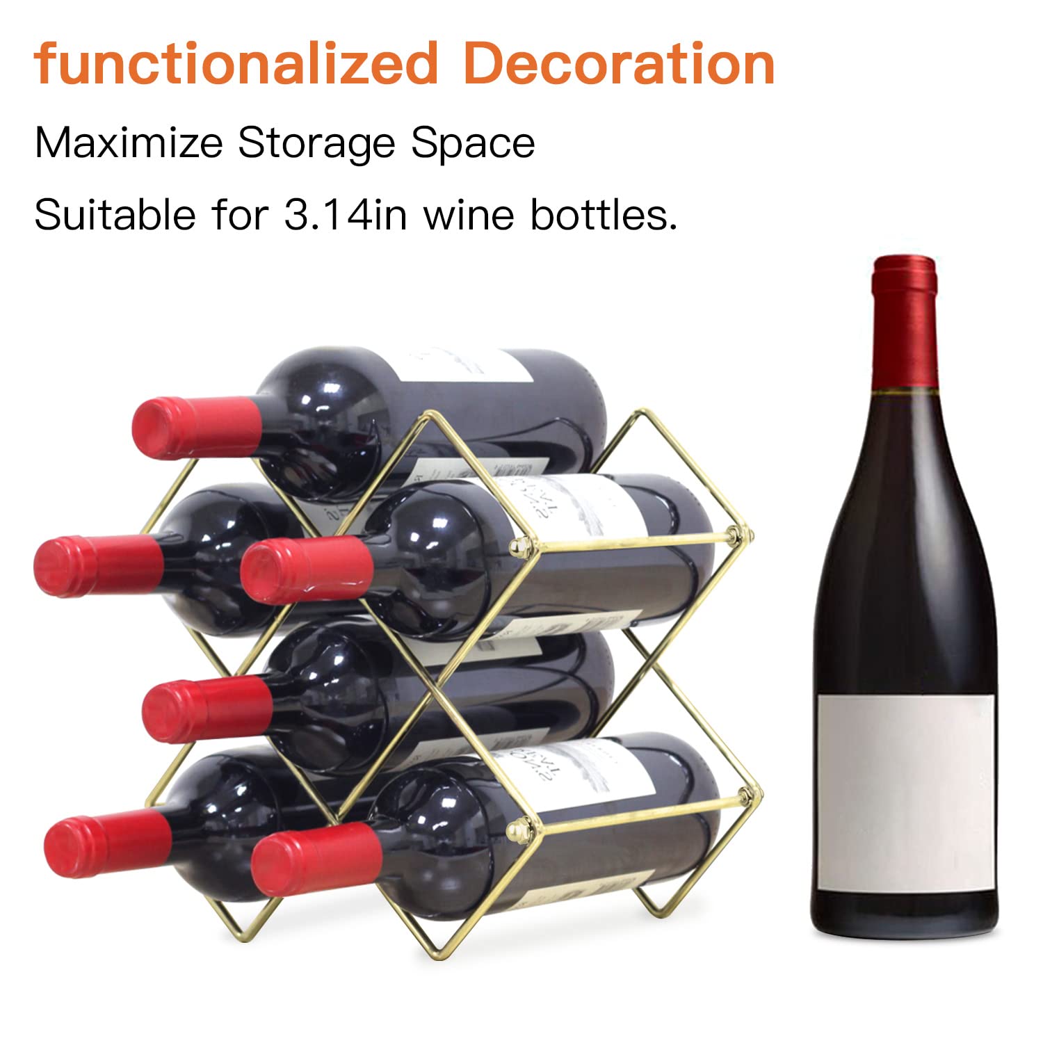 Yimerlen Tabletop Wine Rack, Geometric Countertop Wine Holder, Metal, Capacity - 6 Bottle (Gold)