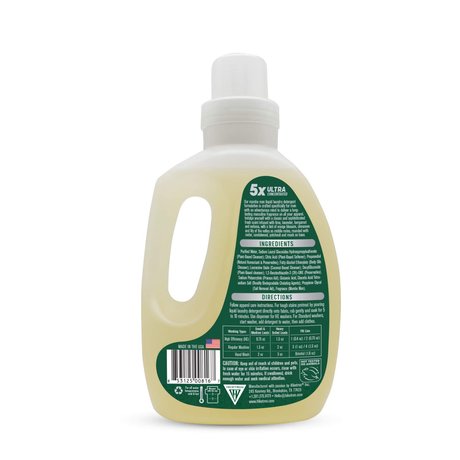 Hiketron Mambo Man Laundry Liquid Detergent, 5x Ultra Concentrated, Tough Stains Remover, Long Lasting Masculine Scent (40 Fl Oz, Pack of 1)