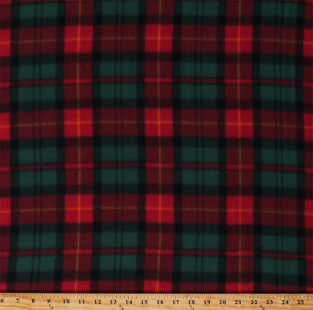 Fleece Christmas Plaid Red Green Holiday Plaid Check Winter Fleece Fabric Print by The Yard (A511.37)