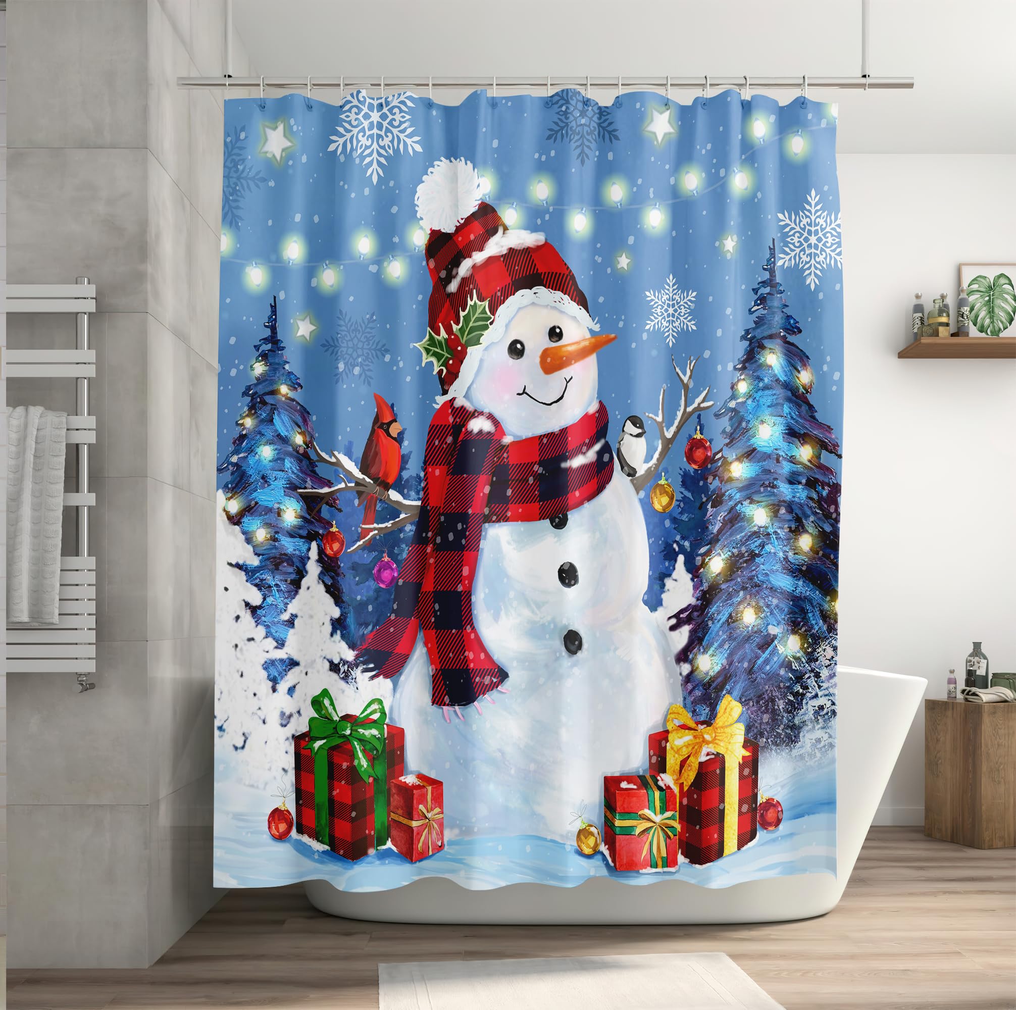 BIVINAR Christmas Shower Curtain, White Winter Forest Snowfall Bathroom Shower Curtain, Natural Xmas Pine Tree Fabric Bathroom Curtain Decor, 72 × 72 Inch