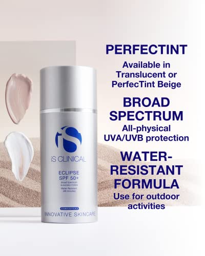 iS CLINICAL Eclipse SPF 50+ Sunscreen, Zinc Oxide tinted sunscreen, ultra sheer non-greasy matte finish sun cream for face