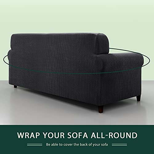 CHUN YI Stretch Loveseat Sofa Slipcover 1 Piece Couch Cover, 2 Seater Settee Coat Soft with Elastic Bottom, Checks Spandex Jacquard Fabric, Medium, Grey/Gray